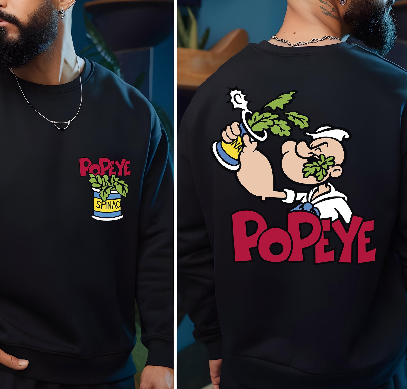 Popeye Spinach Can Shirt, Retro Cartoon Graphic Tee, Funny Muscle Power ...