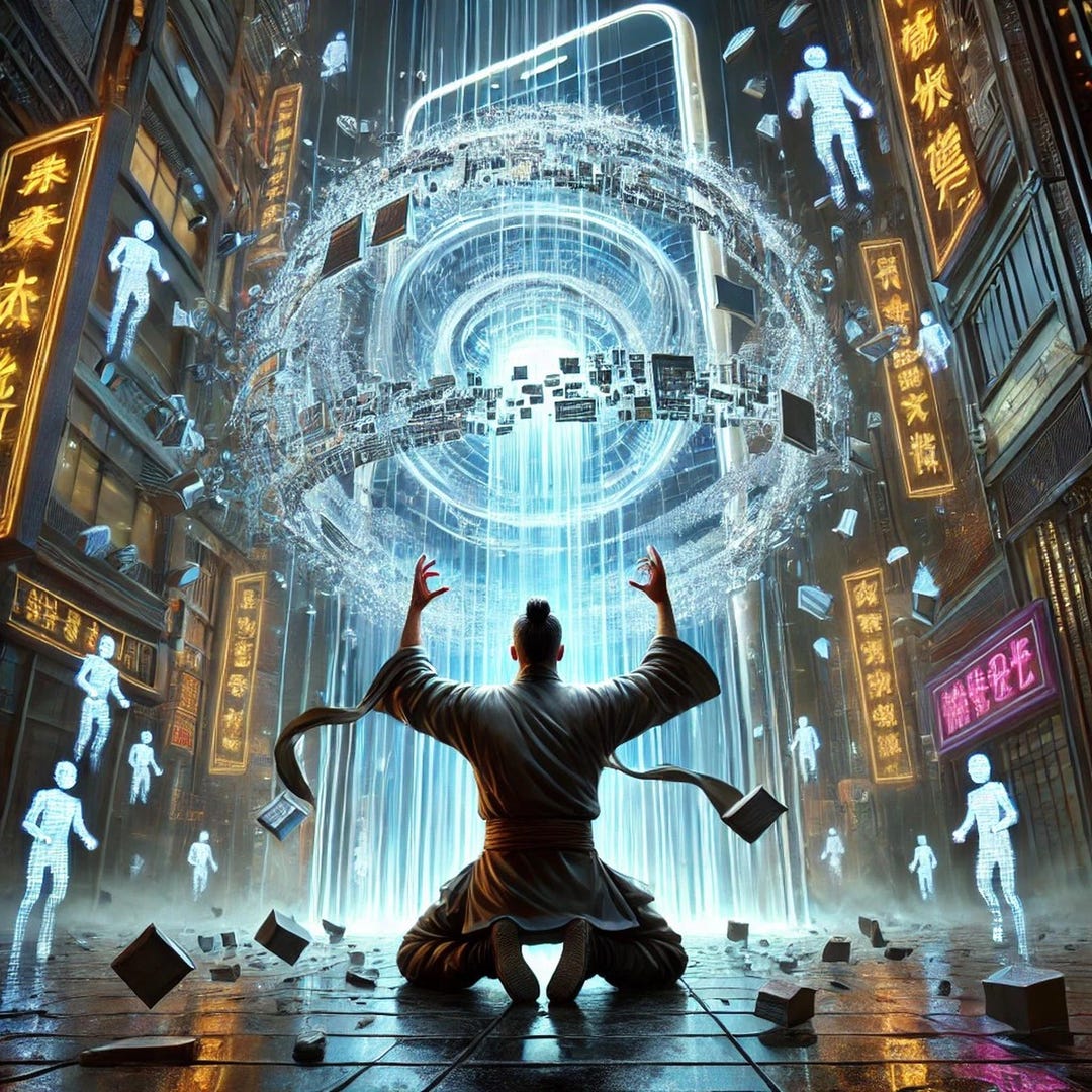 Digital Ascension – Cyberpunk Monk Leaving Earth – Square AI PNG Wall ...