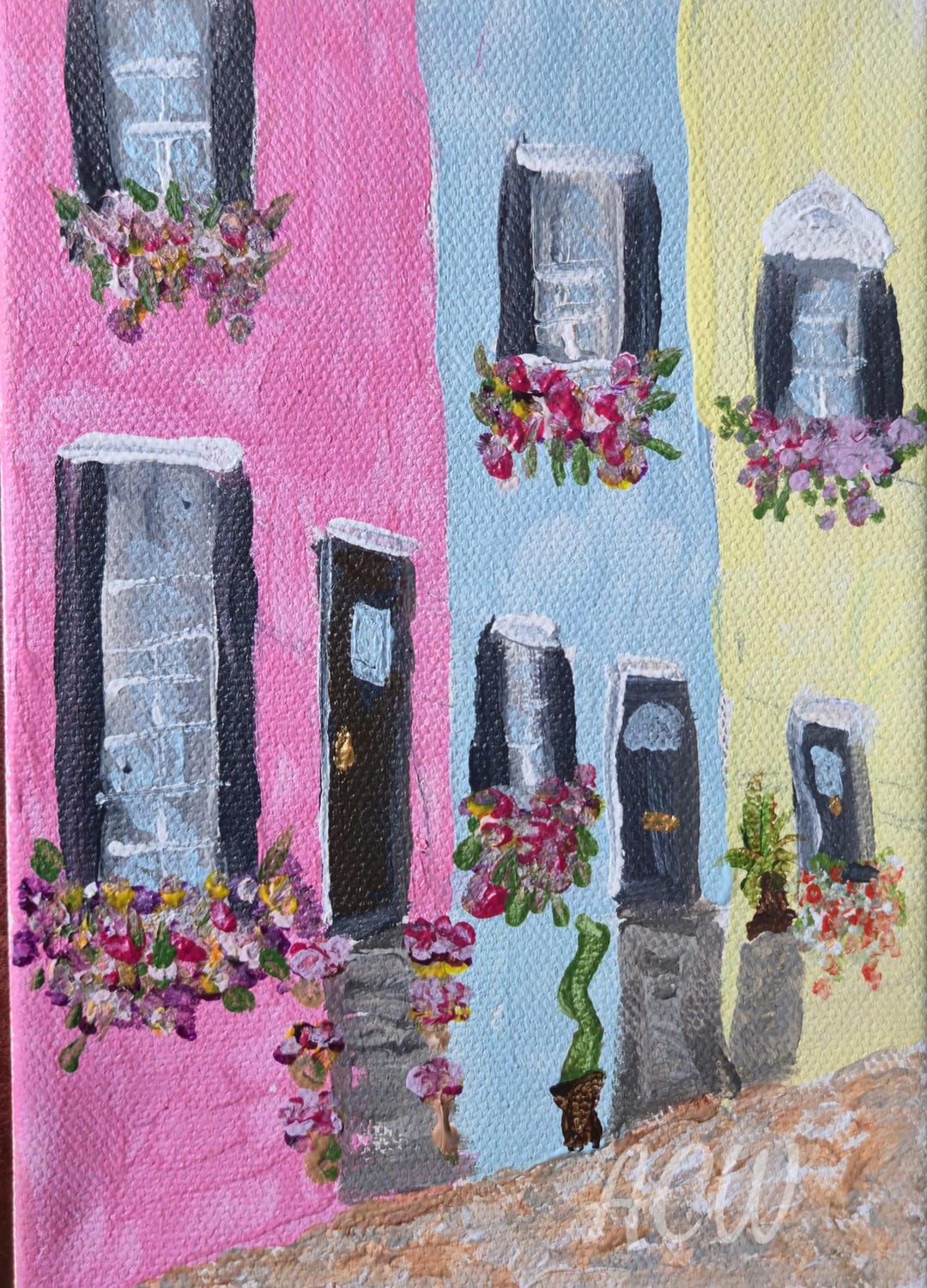 Rainbow Row Study 1, a Painting on (4x6) Inch Stretched Canvas - Etsy