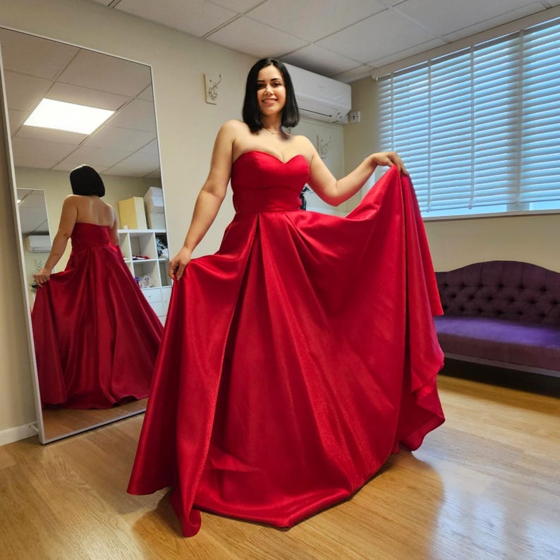 Red Ball Gown Prom Dress UK 12 Strapless Sweetheart Full Length Formal ...