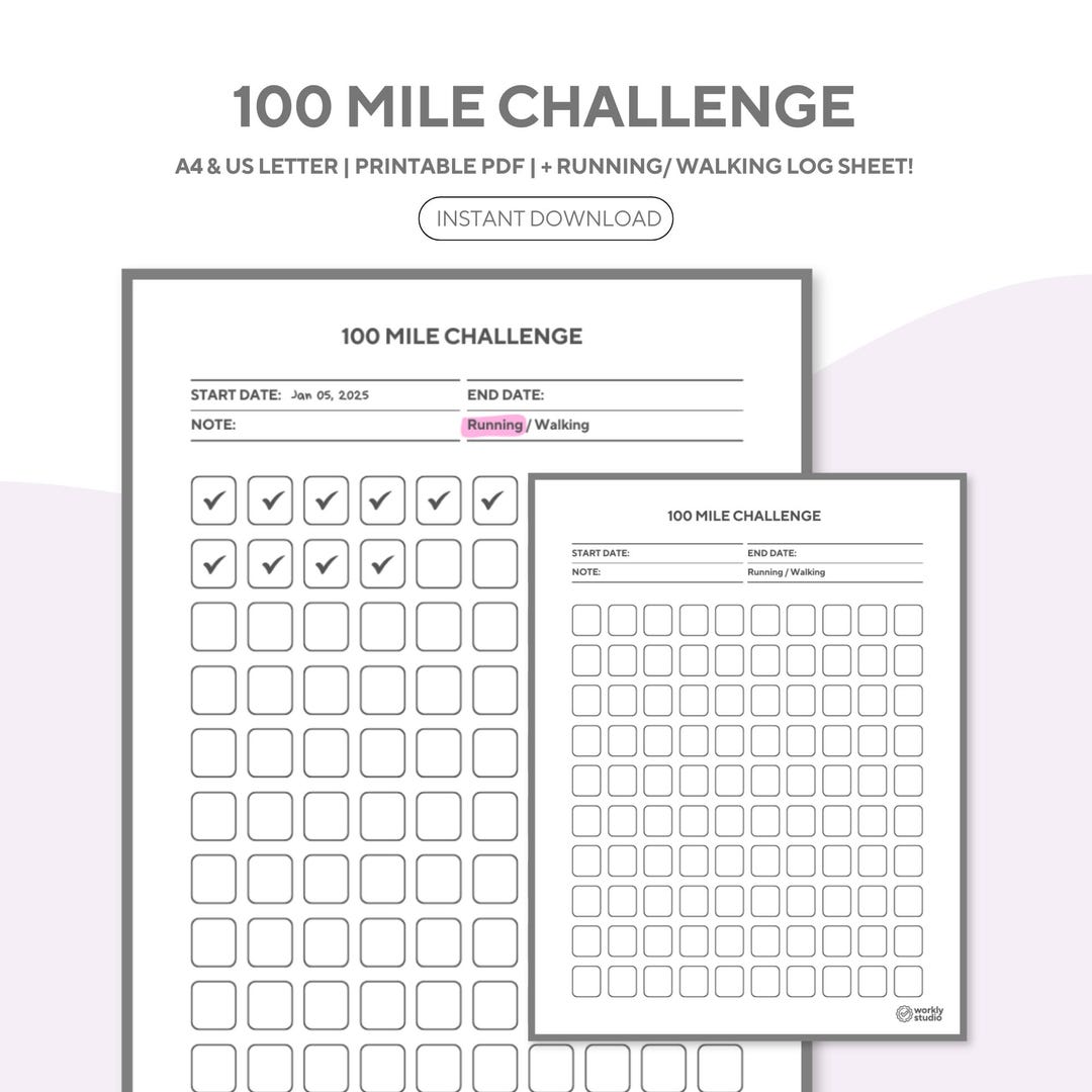 100 Mile Running or Walking Challenge Printable, Running Challenge ...