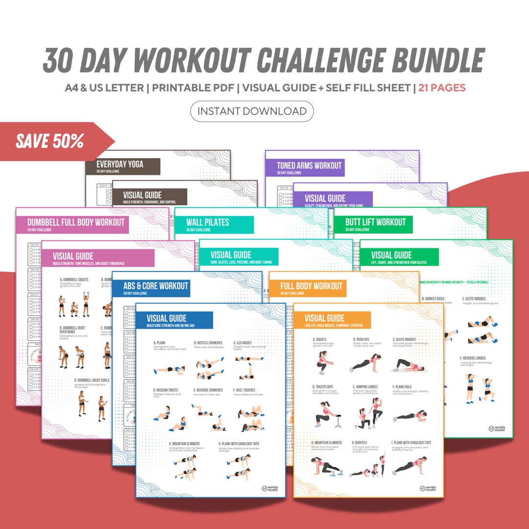 30 Day Workout Challenge Bundle, Full Body Workout Plan, Exercise for ...