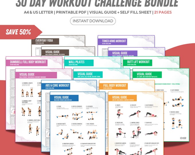 30 Day Workout Challenge Bundle, Full Body Workout Plan, Exercise for ...