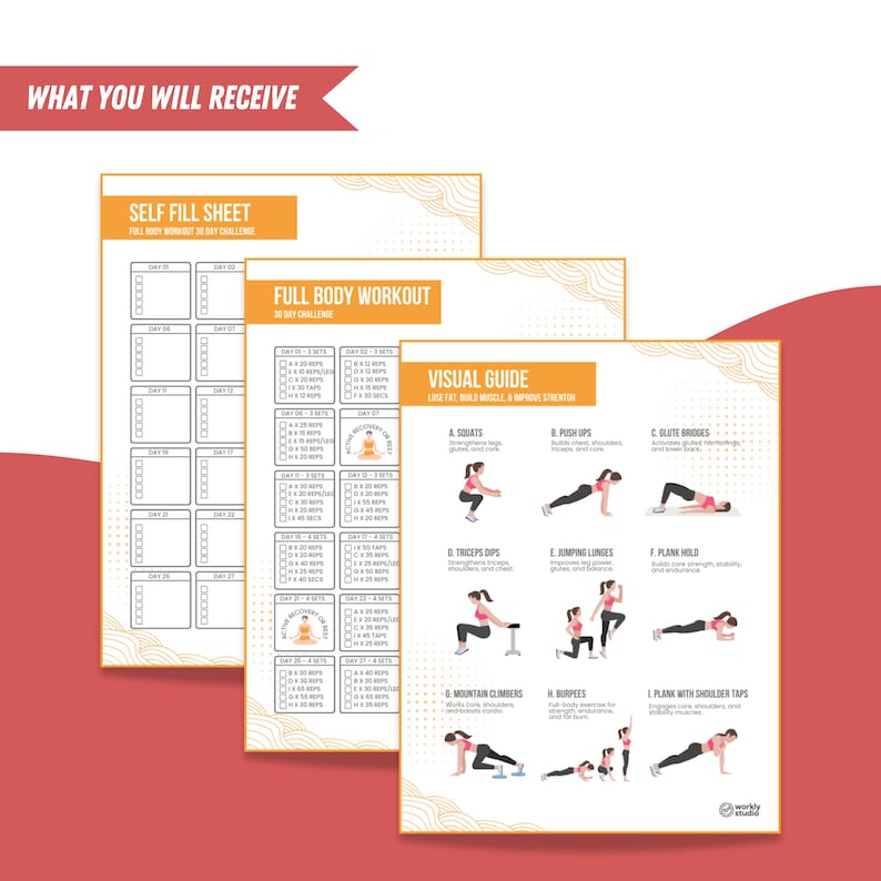 30 Day Workout Challenge Bundle, Full Body Workout Plan, Exercise for ...