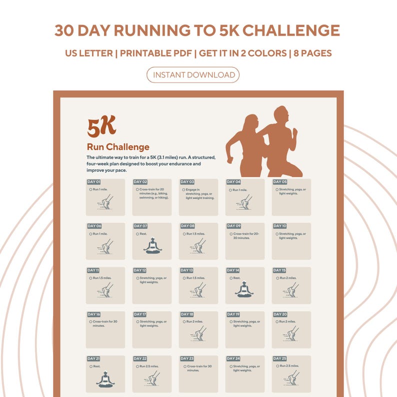 30 Day Running 5K Challenge, Printable Running Tracker, 5K Running ...
