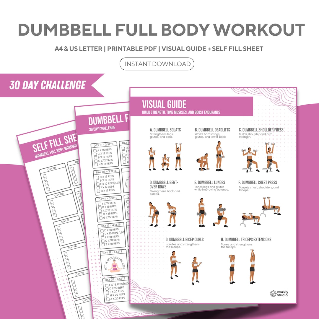 30 Day Dumbbell Full Body Workout Challenge, Bodyweight Exercises for ...