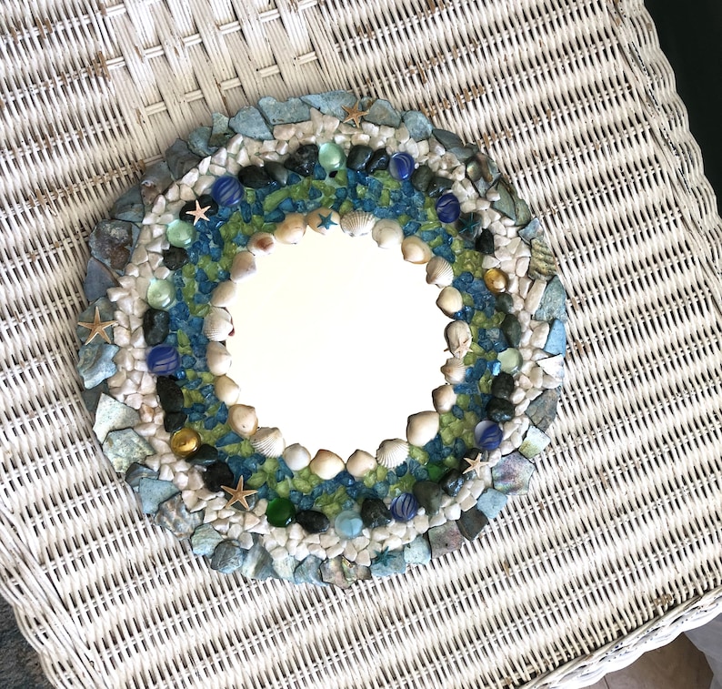 Round Coastal Rustic Seashell Mirror, Coastal Beach Decor, Decorative ...