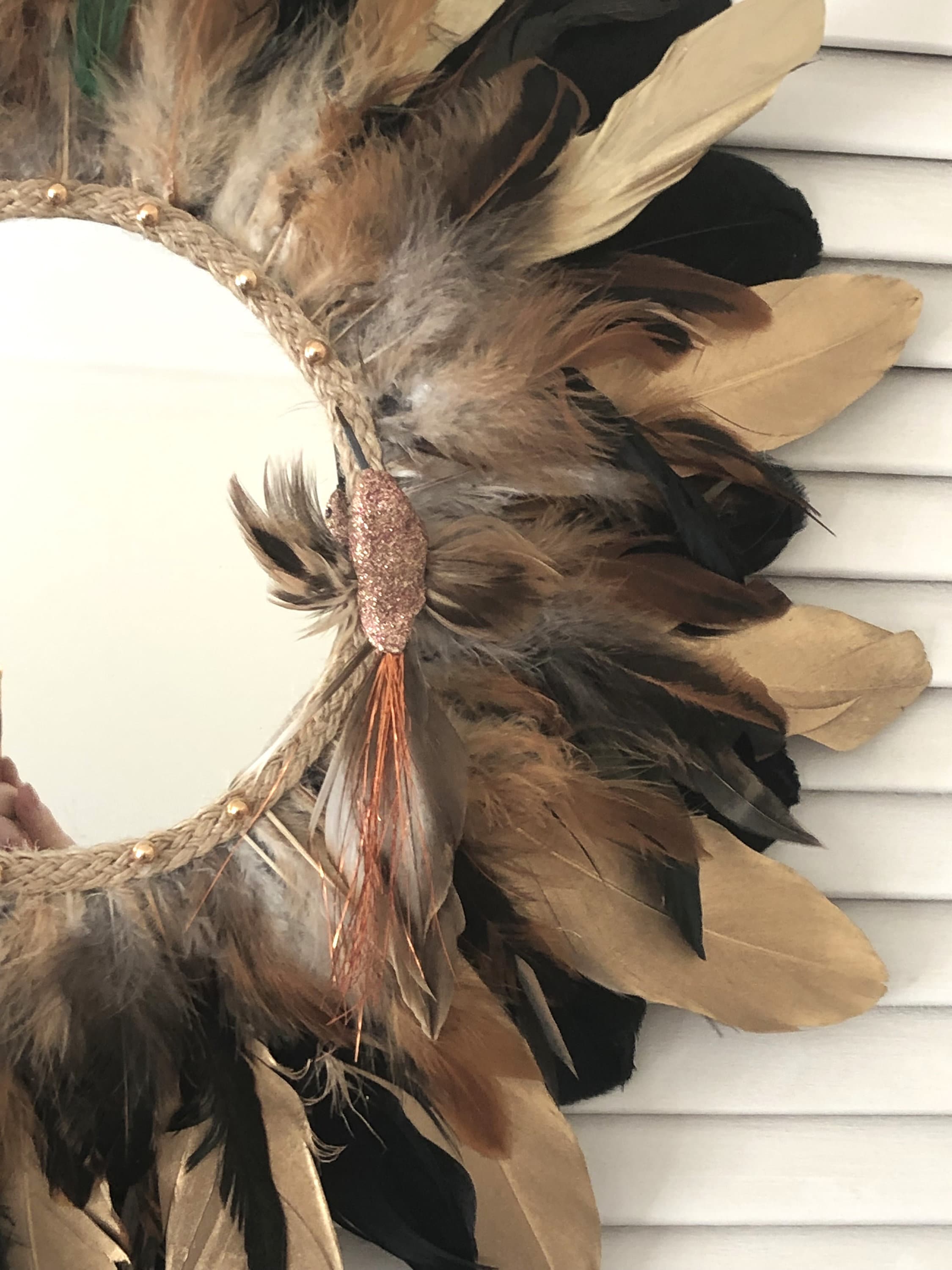 SALE SALE 50 off Large Round Feather Mirror, Boho Feather Home Decor ...