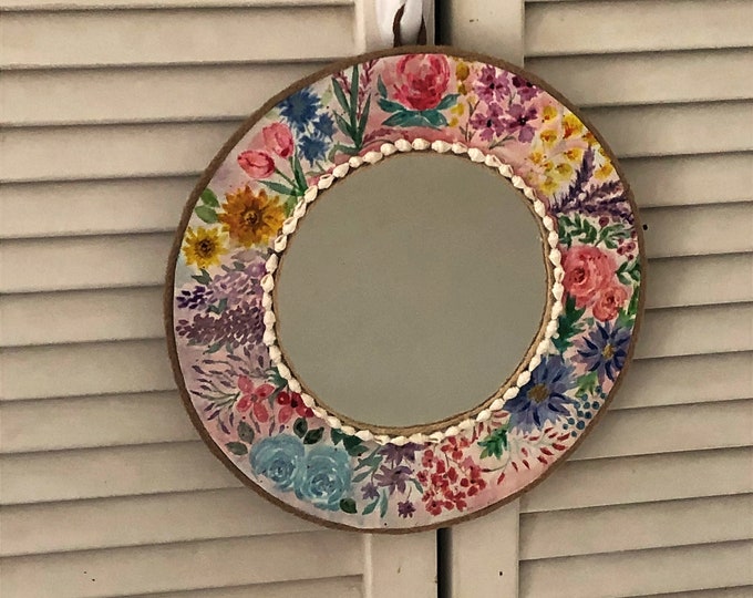 Hand Painted Upcycled Cottagecore Decor, Watercolor Bohemian Mirror ...