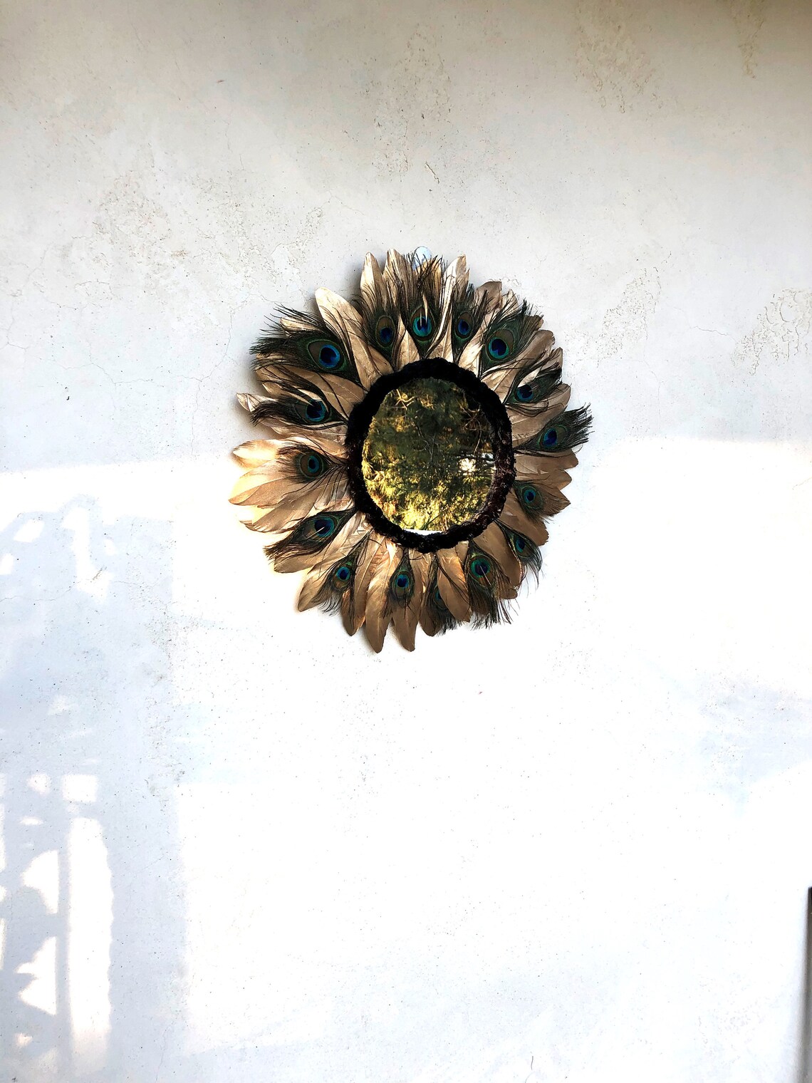 SALE SALE Large Statement Feather Mirror, Decorative Round Wall Mirror ...