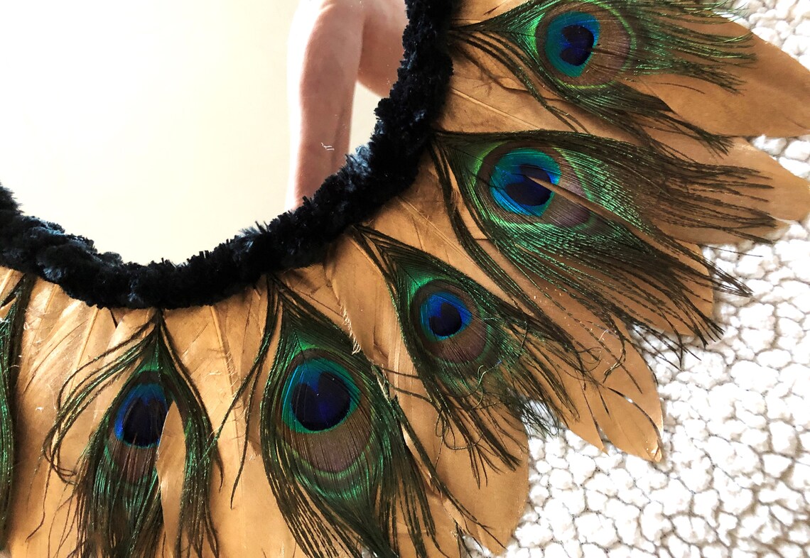 SALE SALE Large Statement Feather Mirror, Decorative Round Wall Mirror ...