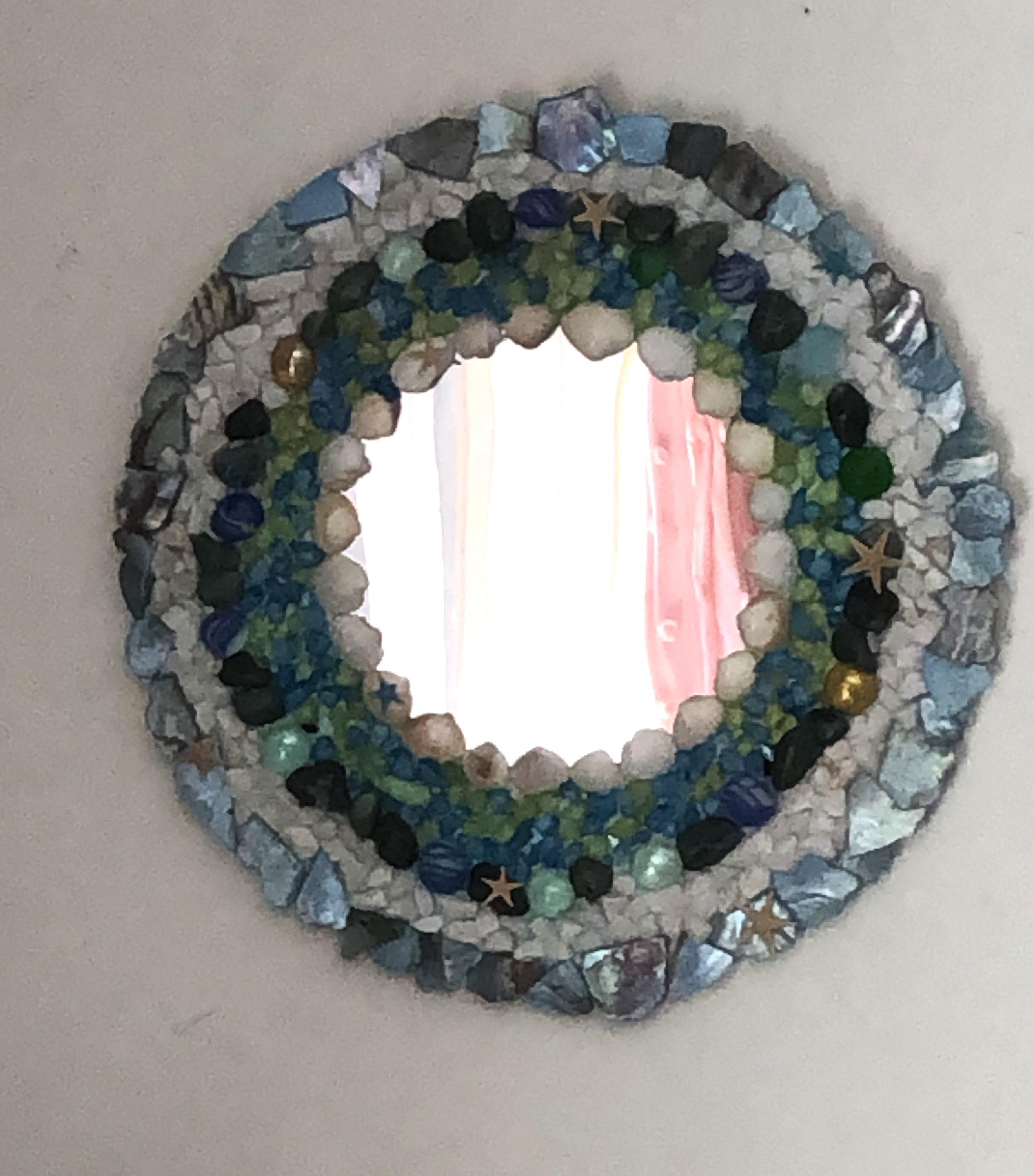 Round Coastal Rustic Seashell Mirror, Coastal Beach Decor, Decorative ...