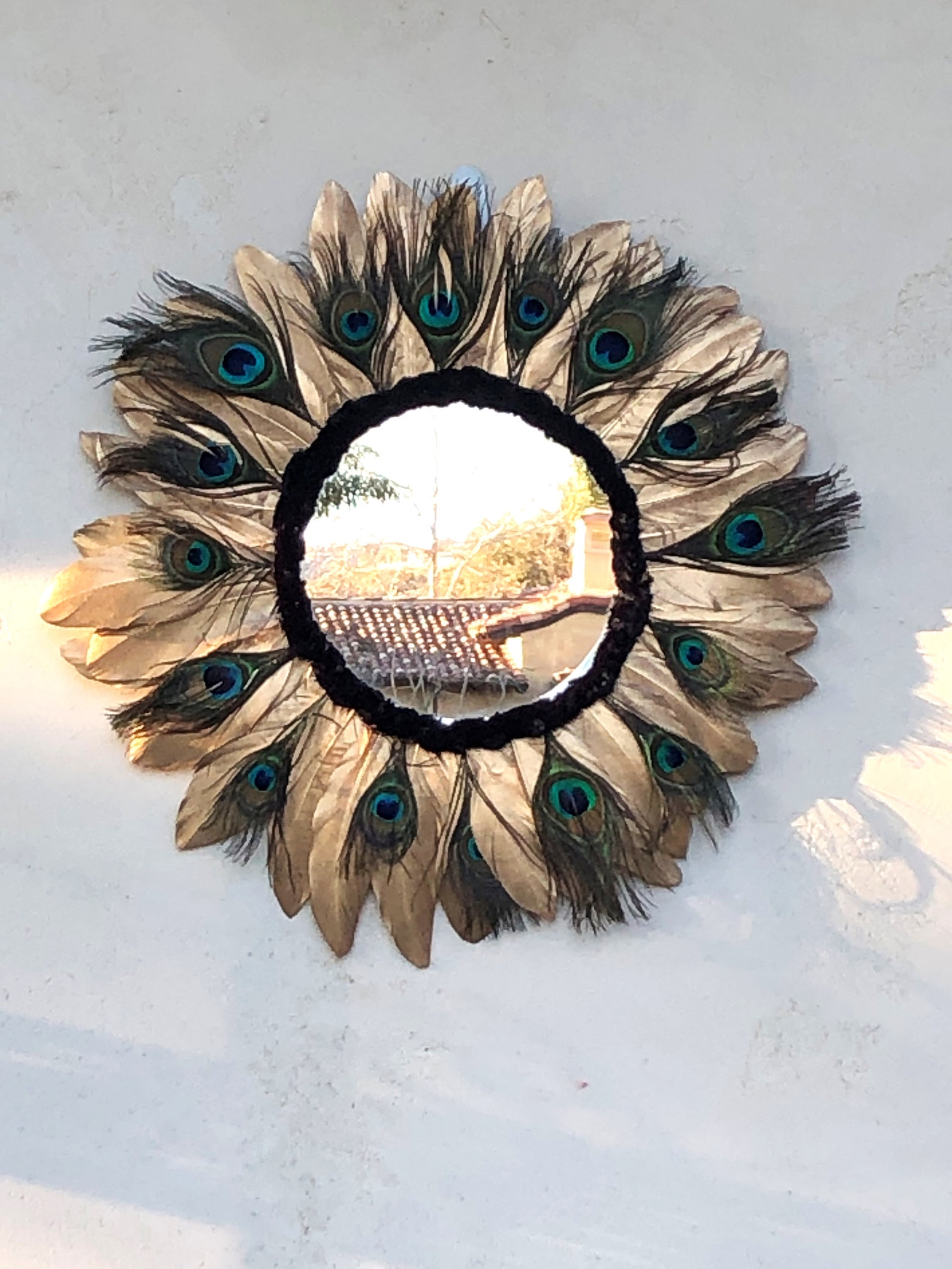 SALE SALE Large Statement Feather Mirror, Decorative Round Wall Mirror ...