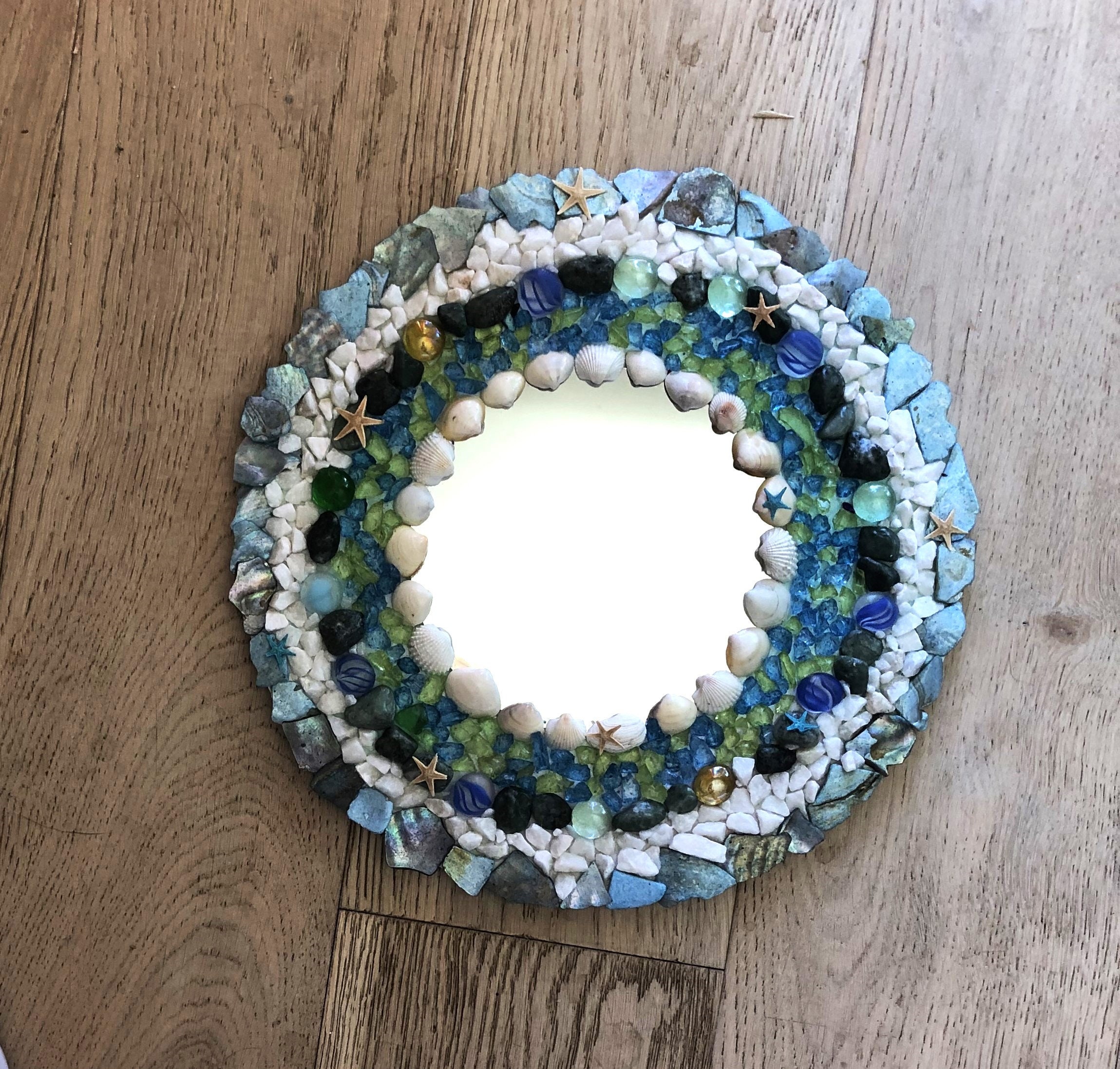 Round Coastal Rustic Seashell Mirror, Coastal Beach Decor, Decorative ...