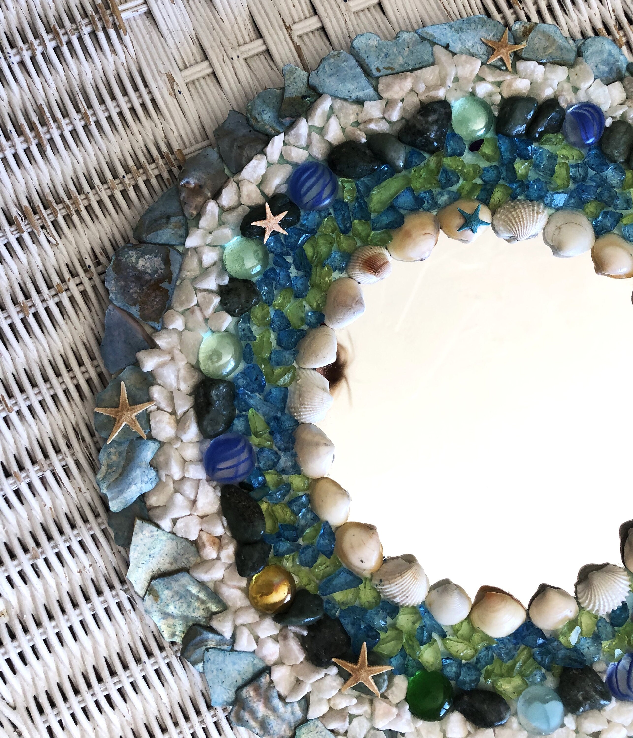 Round Coastal Rustic Seashell Mirror, Coastal Beach Decor, Decorative ...