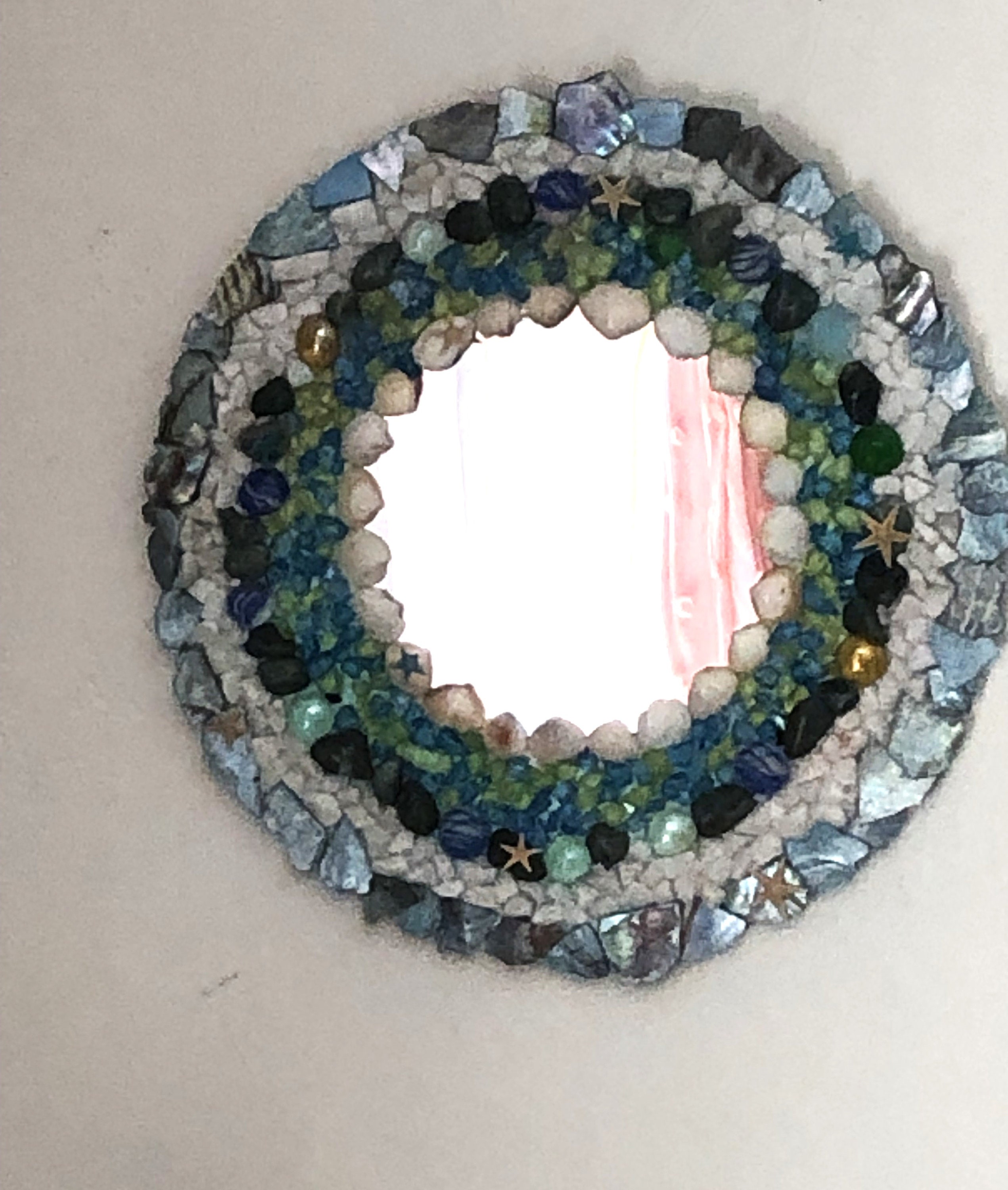Round Coastal Rustic Seashell Mirror, Coastal Beach Decor, Decorative ...