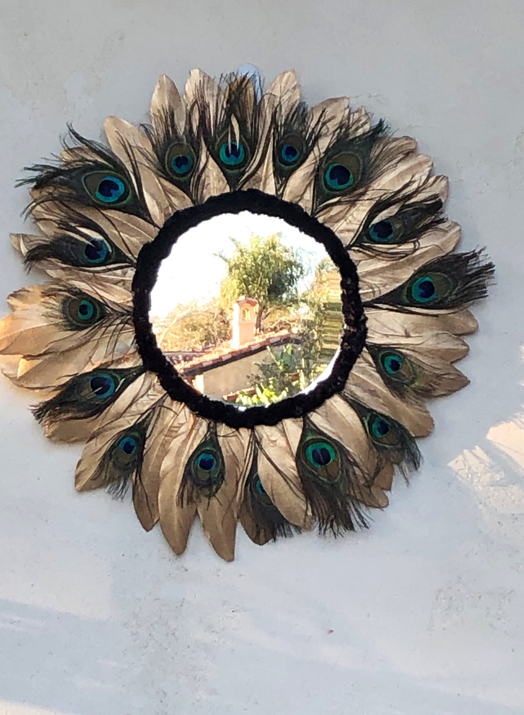 SALE SALE Large Statement Feather Mirror, Decorative Round Wall Mirror ...
