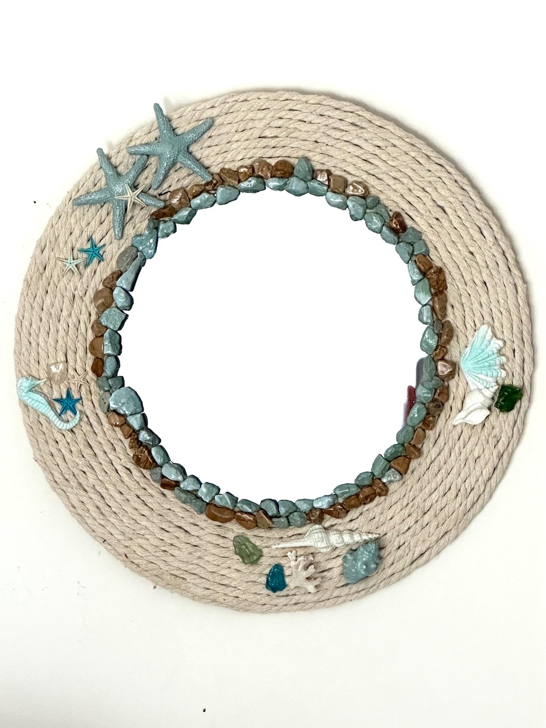 Round Coastal Rope Rustic Seashell Mirror, Coastal Beach Decor ...