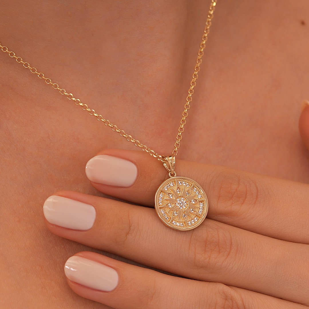 14k Solid Gold Medallion Necklace • Elegant Round Pendant - Etsy