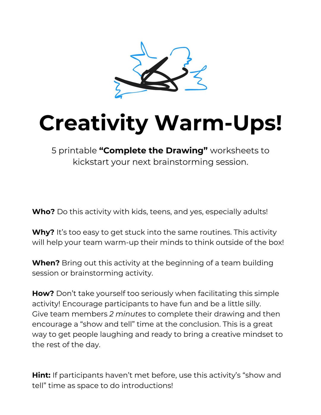 Creative Warm-up Worksheet Pack: Finish the Drawing X5 - Etsy
