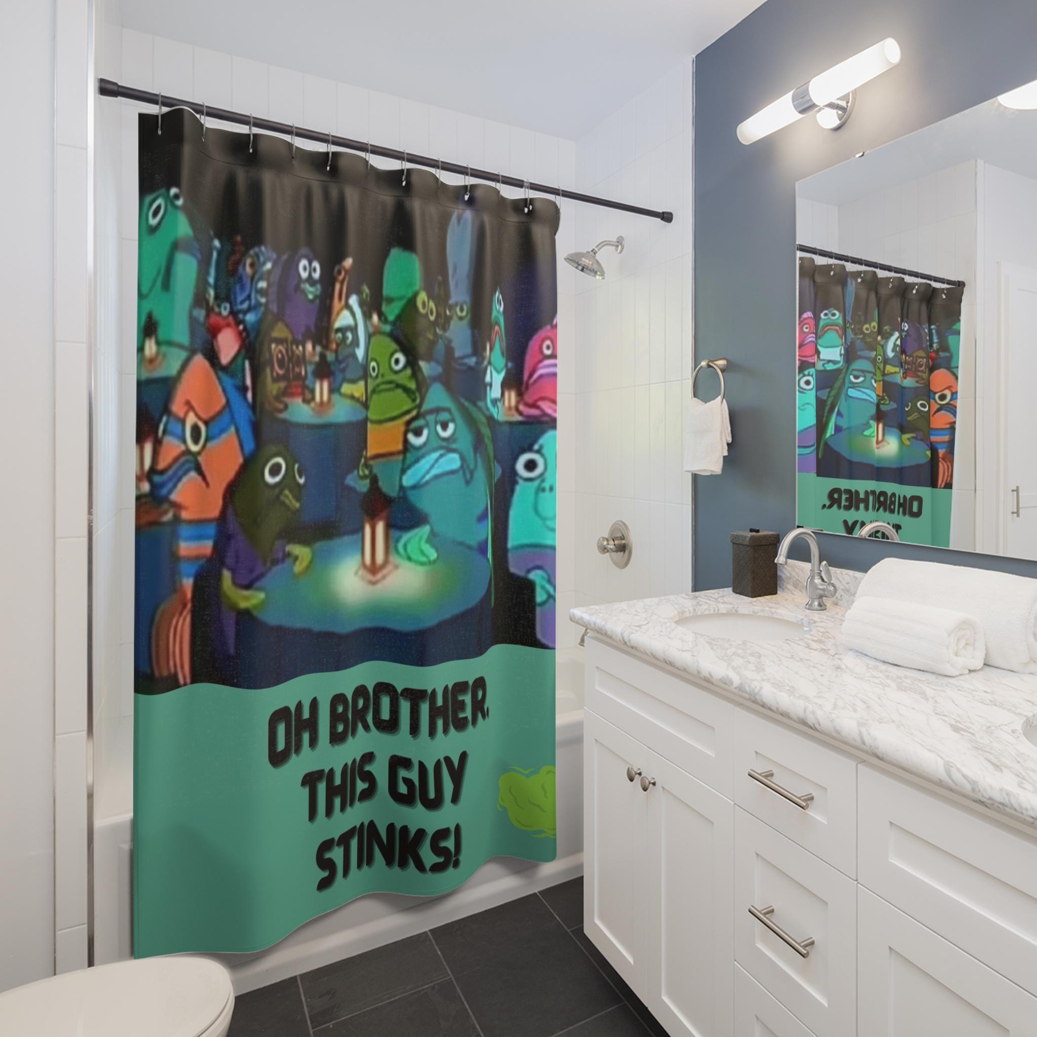 Spongebob Shower Curtains, Oh Brother This Guy Stinks Funny Bathroom ...