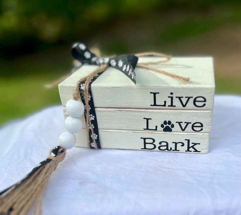 Live Love Bark Wooden Book Stack: Dog Lover Farmhouse Decor - Etsy