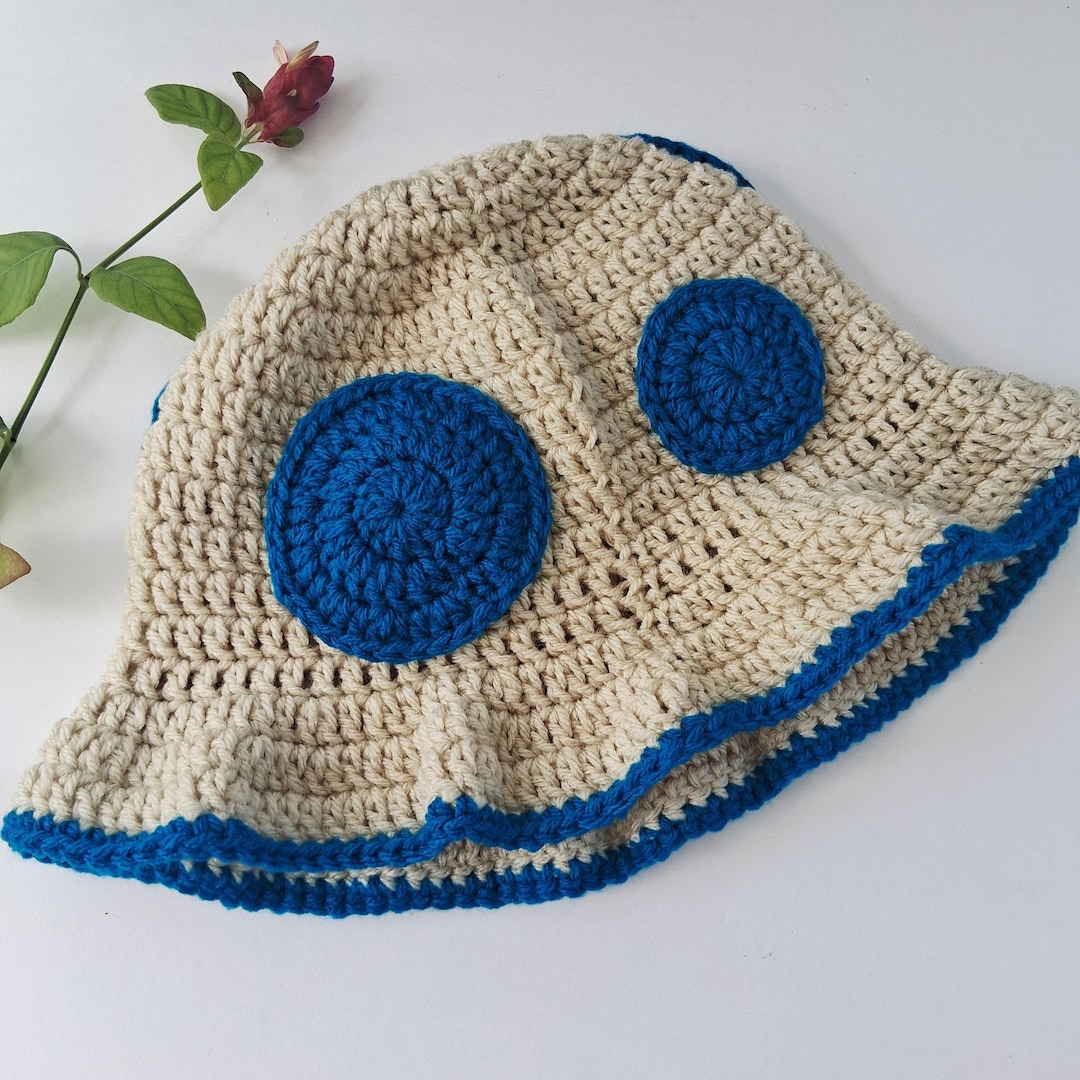 Crochet Mushroom Bucket Hat: Cream & Blue Cottagecore Style - Etsy