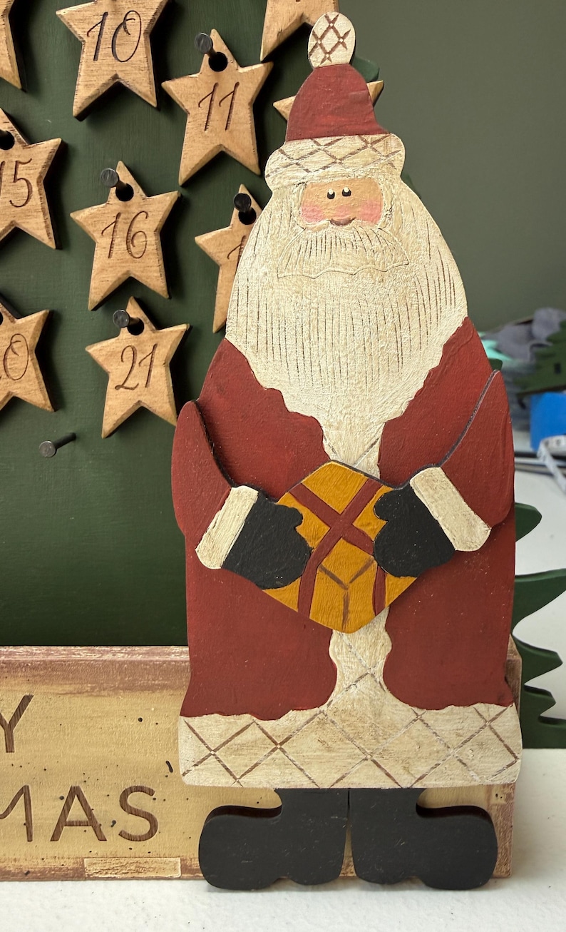 Wooden Christmas Countdown Tree Calendar, Hand Painted Santa ...