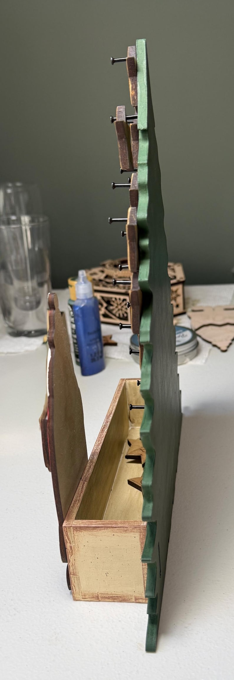 Wooden Christmas Countdown Tree Calendar, Hand Painted Santa ...