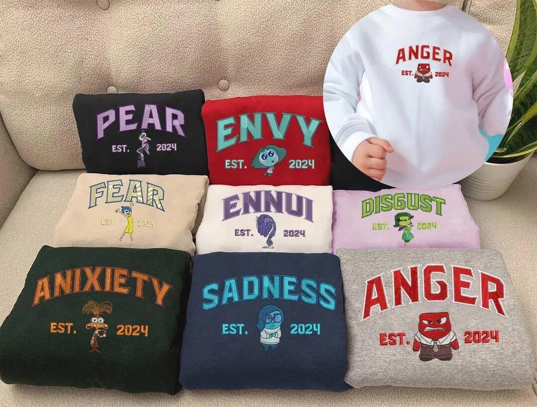 Inside Out Anime Cartoon Embroidered Youth Sweatshirt, Anger Sadness ...