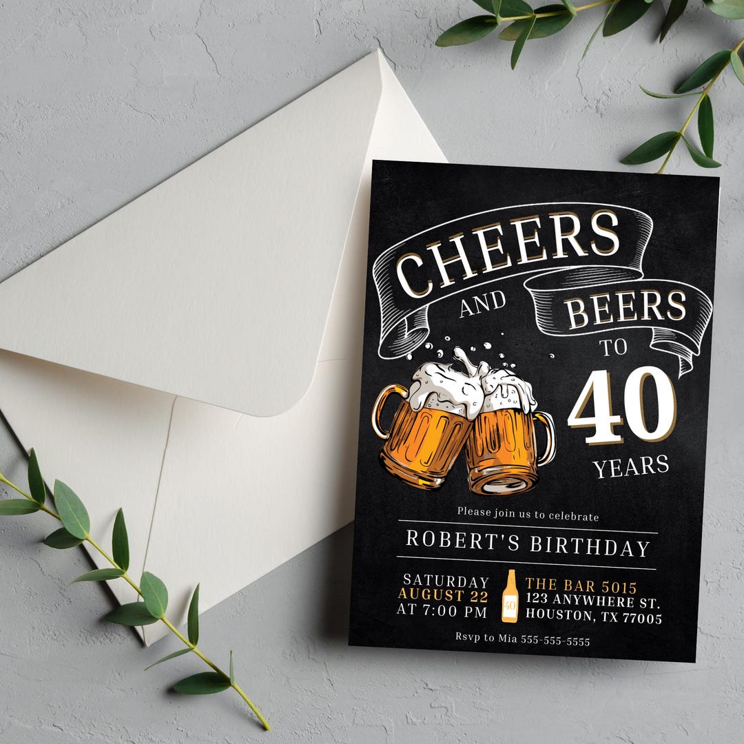 EDITABLE Cheers and Beers 40th Birthday Invitation: Editable Bar Crawl ...