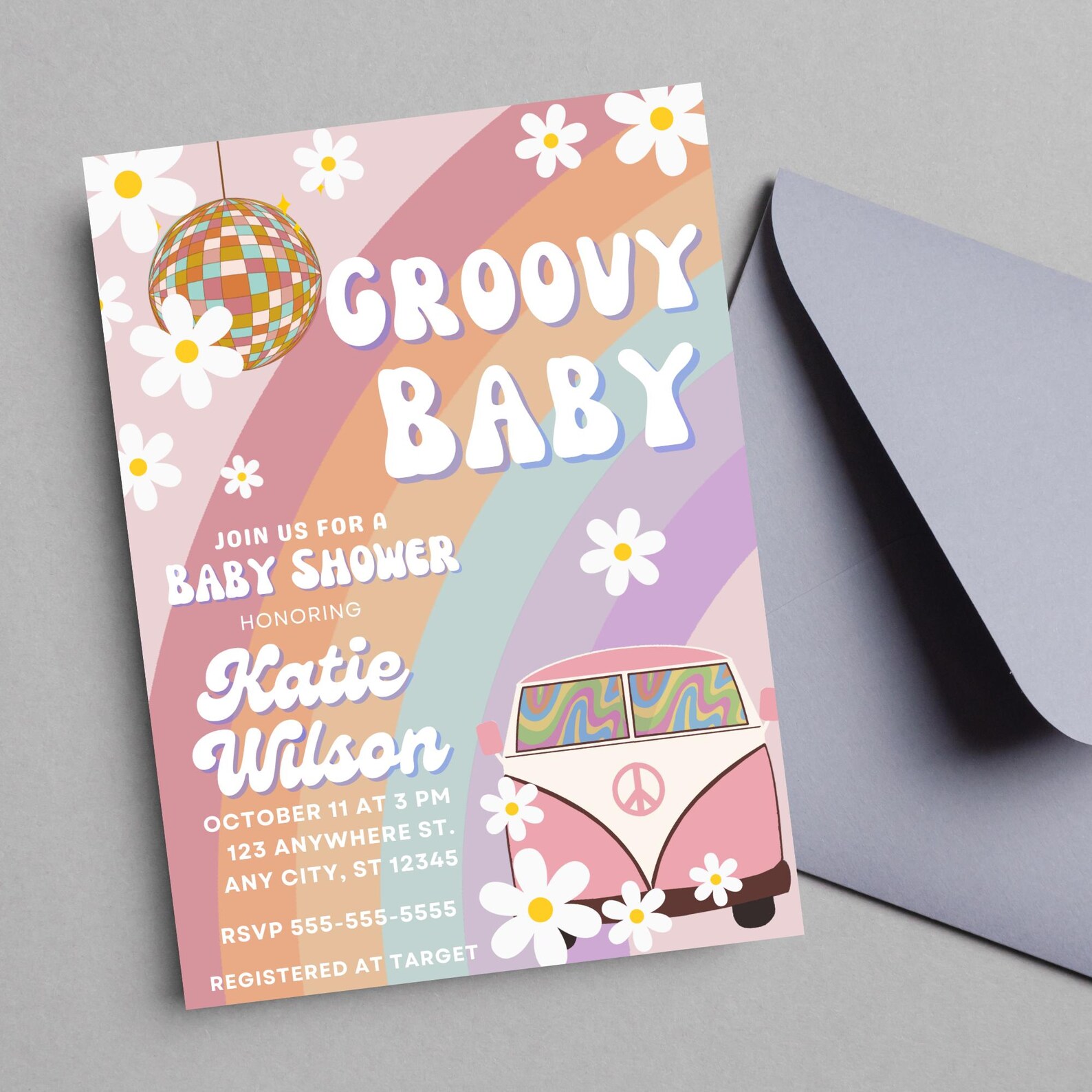 EDITABLE Groovy Baby Baby Shower Invitation, Baby Shower Invite, Retro ...