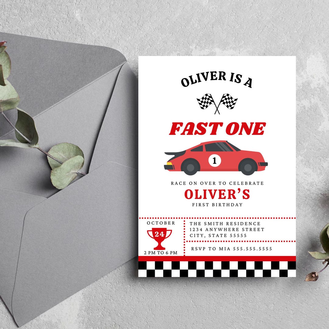 EDITABLE Fast One Birthday Invitation Template, Race Car Invite, Race ...