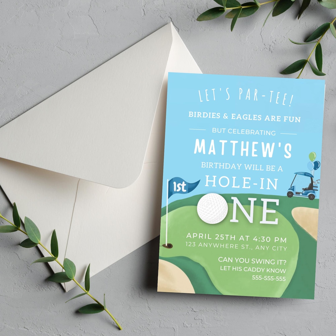 EDITABLE Hole in One Golf 1st Birthday Invitation Golf First Birthday ...