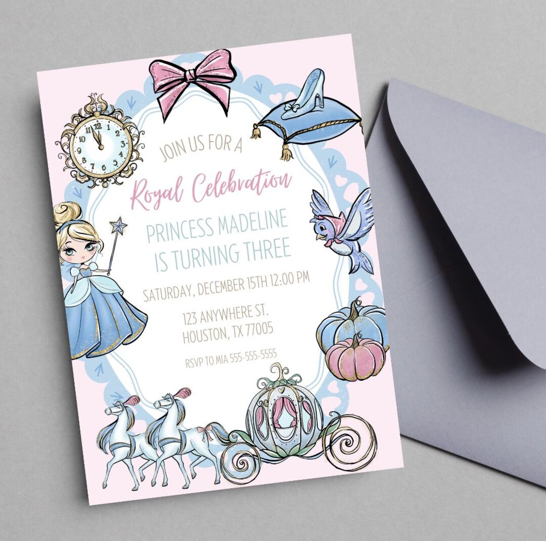 EDITABLE Cinderella Princess Birthday Invitation, 3rd Birthday Party ...