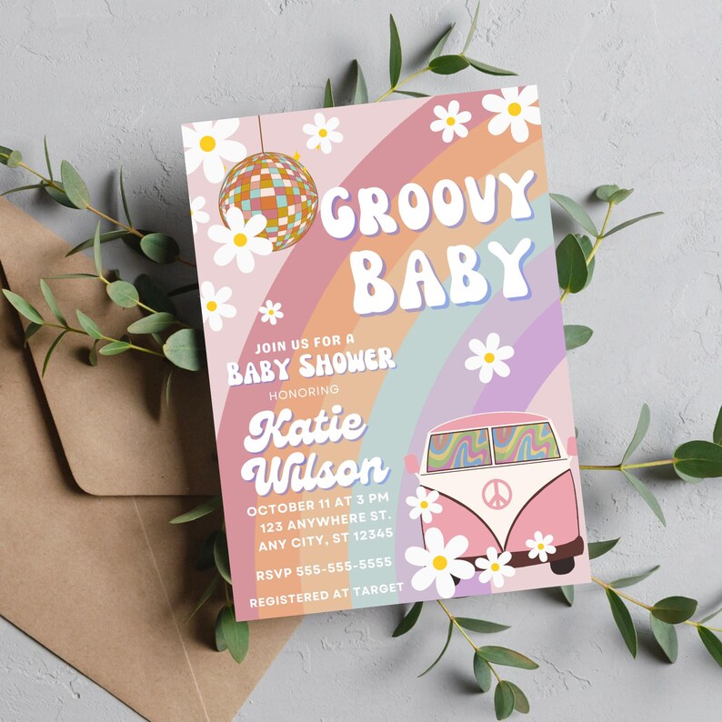 EDITABLE Groovy Baby Baby Shower Invitation, Baby Shower Invite, Retro ...