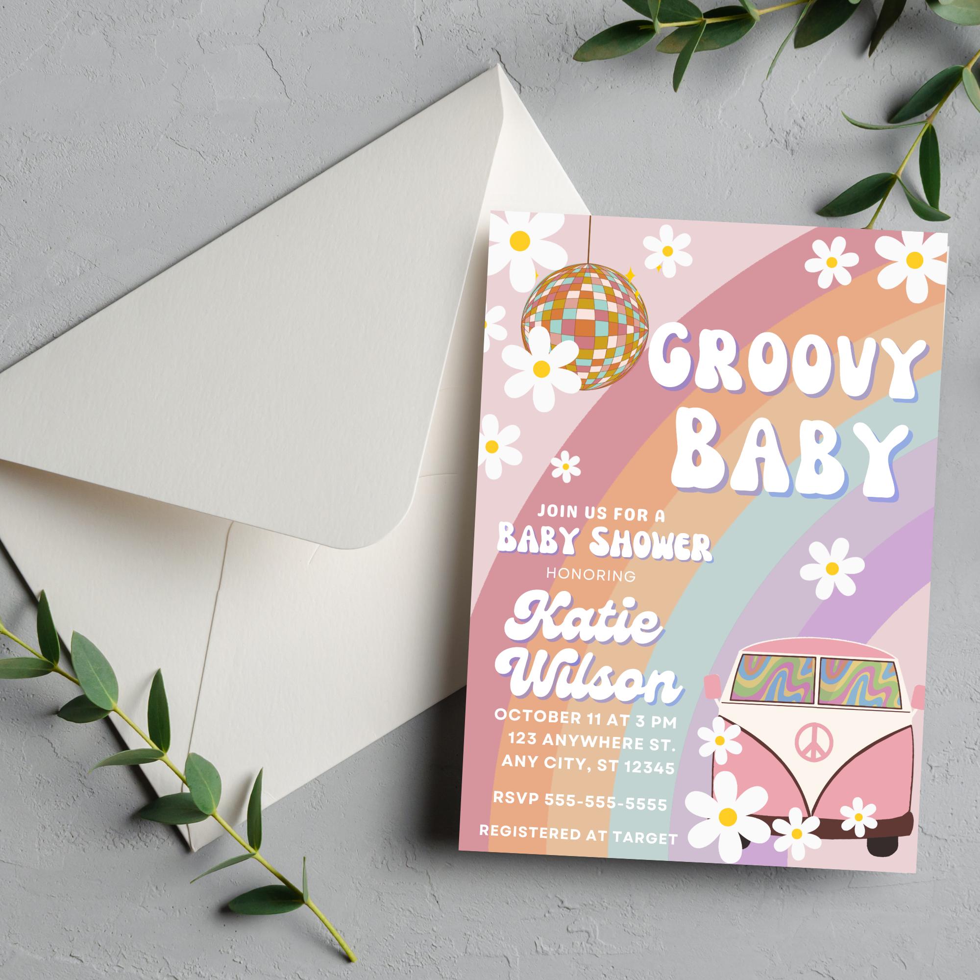 EDITABLE Groovy Baby Baby Shower Invitation, Baby Shower Invite, Retro ...