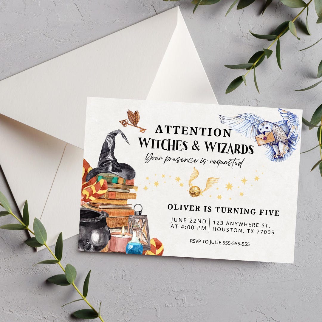 EDITABLE Wizard Birthday Invite Calling All Wizards and Witches Magical ...