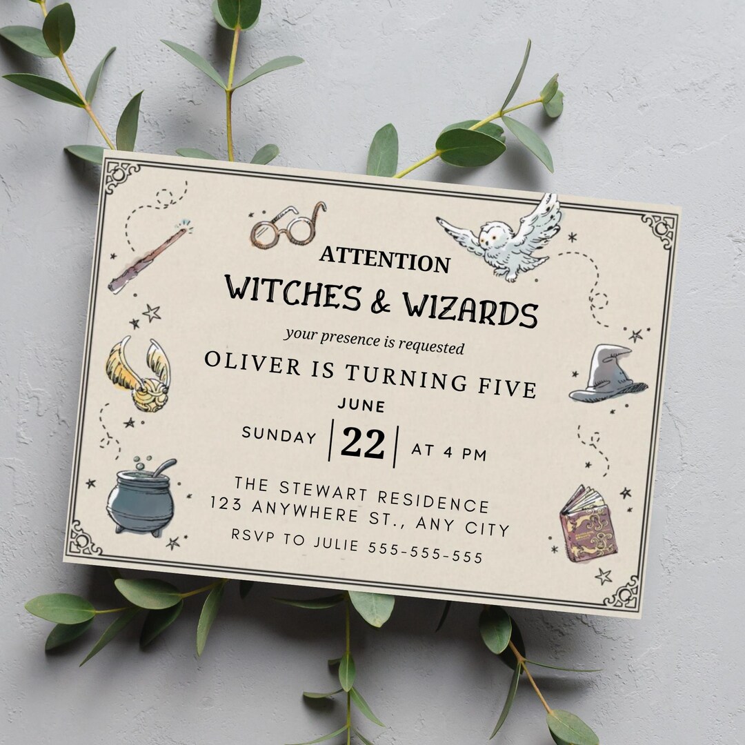 EDITABLE Wizard Birthday Invite Calling All Wizards and Witches Magical ...