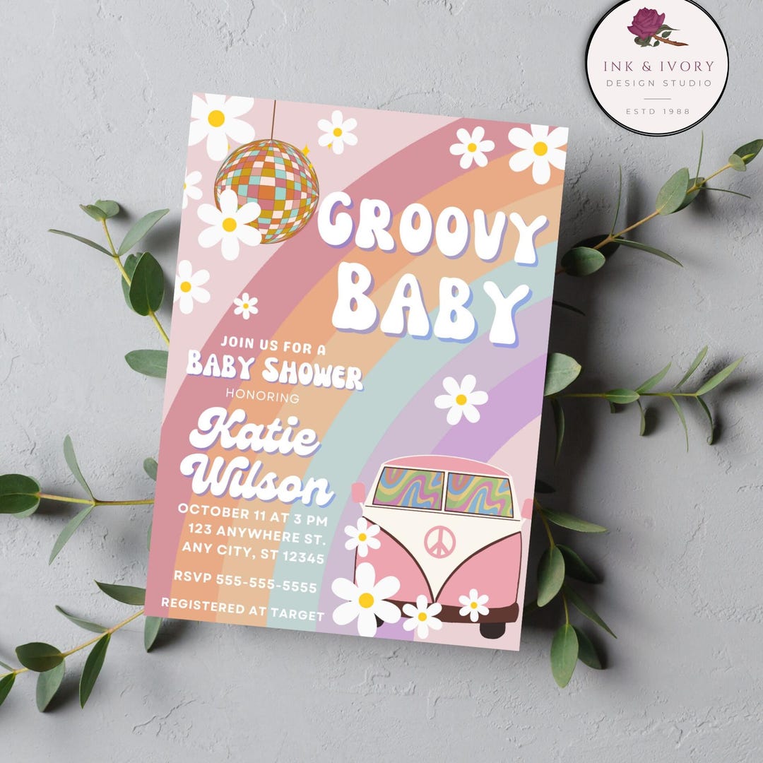Editable Groovy Baby Baby Shower Invitation, Baby Shower Invite, Retro ...