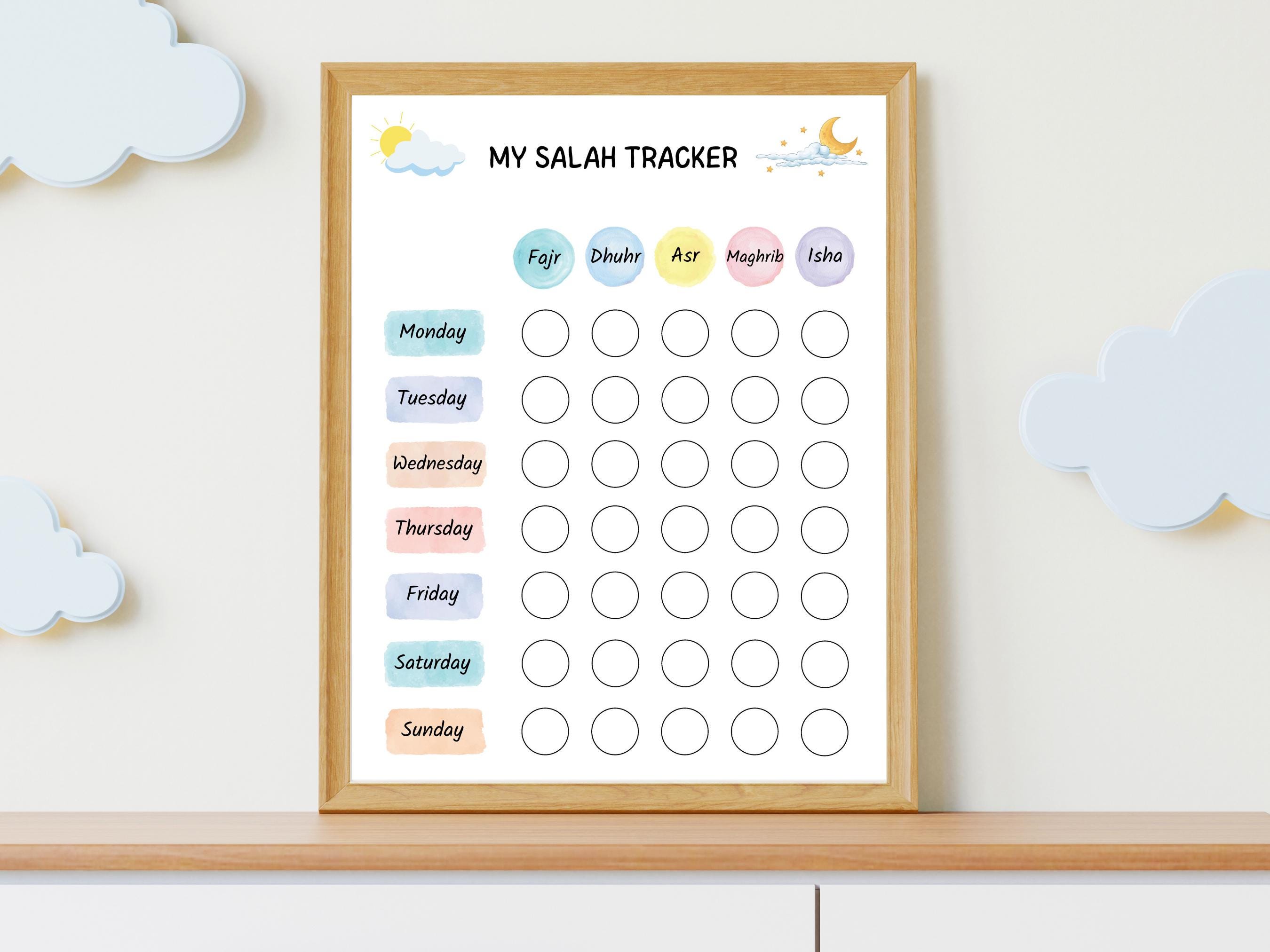 Salah Tracker Printable for Kids, Islamic Prayer Chart, Muslim Children ...