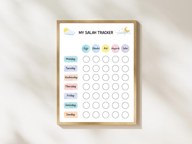 Salah Tracker Printable for Kids, Islamic Prayer Chart, Muslim Children ...