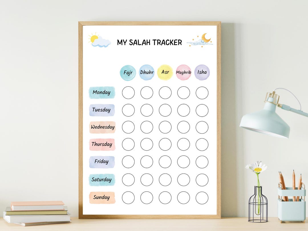 Salah Tracker Printable for Kids, Islamic Prayer Chart, Muslim Children ...