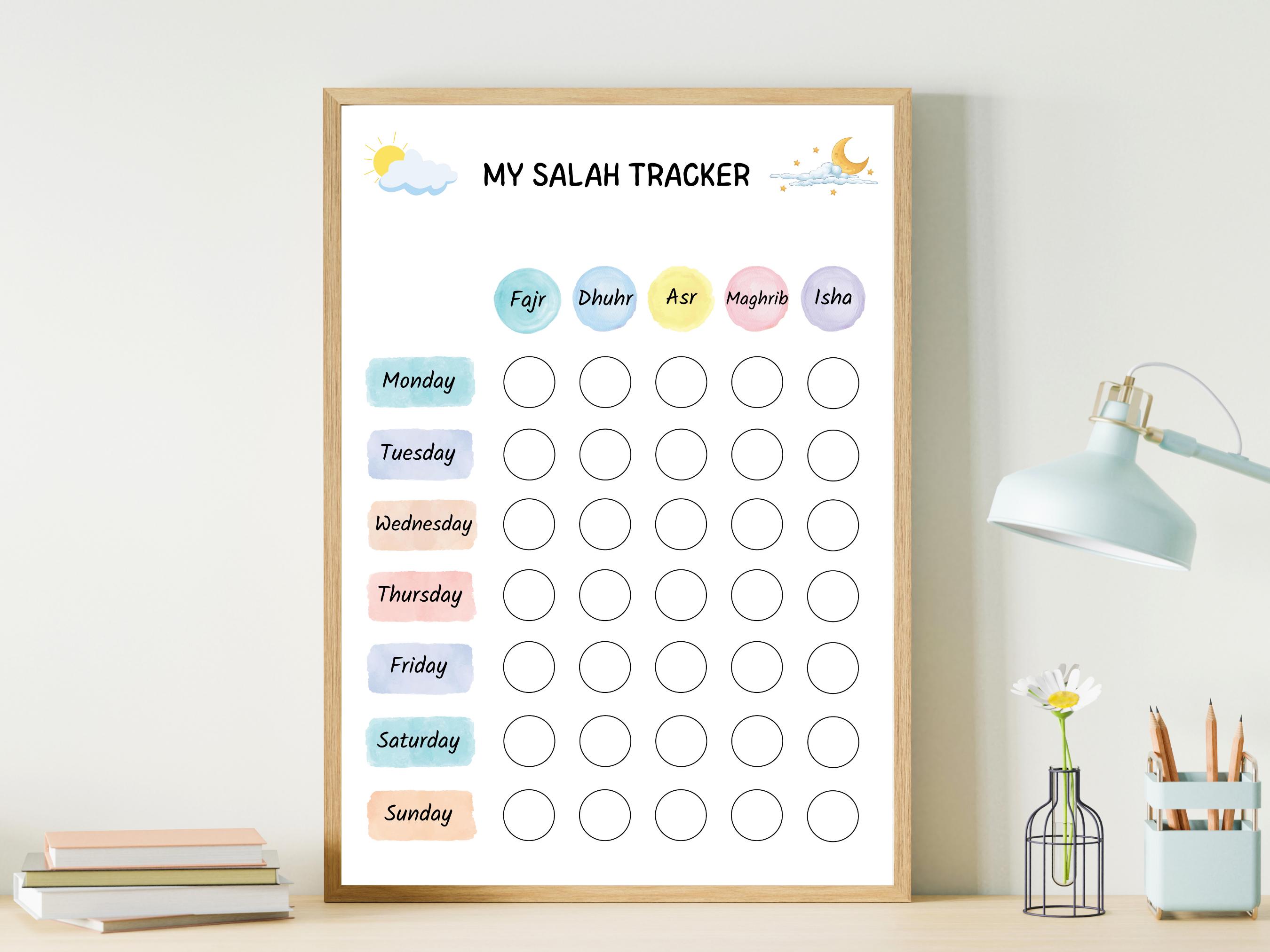 Salah Tracker Printable for Kids, Islamic Prayer Chart, Muslim Children ...