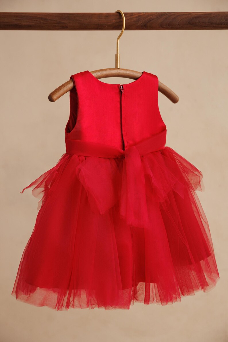 Personalized Red Baby Girl Dress With Bow, Custom Name Dress, Birthday ...