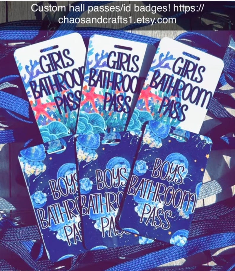 Set of 6 Custom Classroom Hall Pass Lanyards | Personalized Id Badge ...