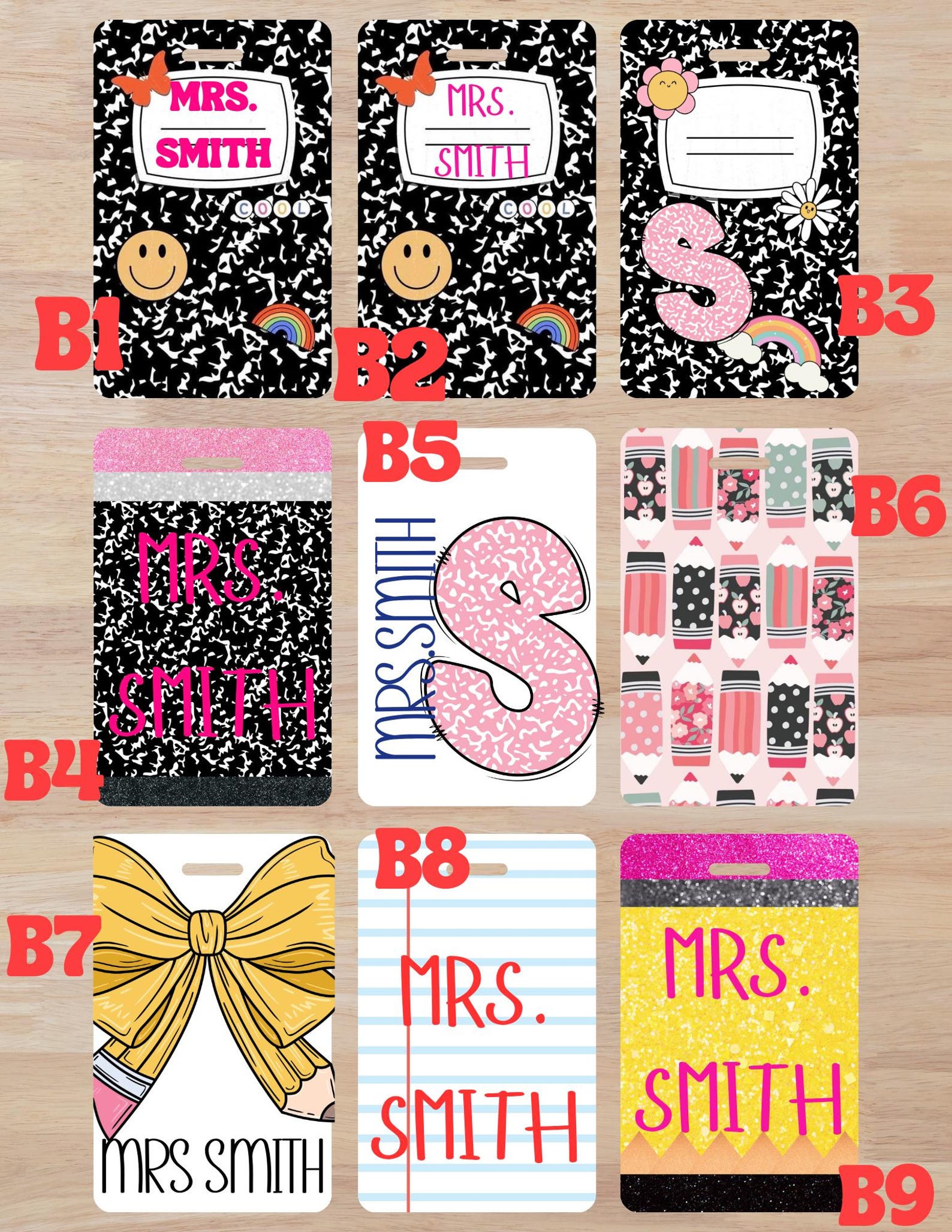 Set of 6 Custom Classroom Hall Pass Lanyards | Personalized Id Badge ...