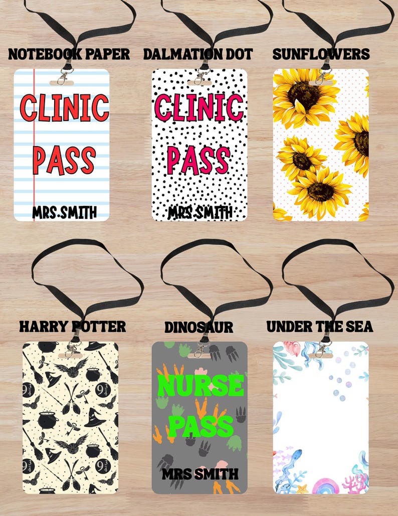 Set of 6 Custom Classroom Hall Pass Lanyards | Personalized Id Badge ...