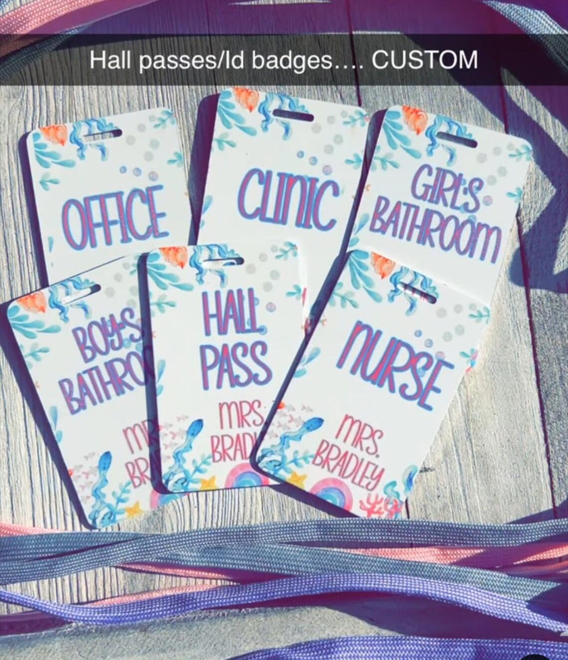 Set of 6 Custom Classroom Hall Pass Lanyards | Personalized Id Badge ...