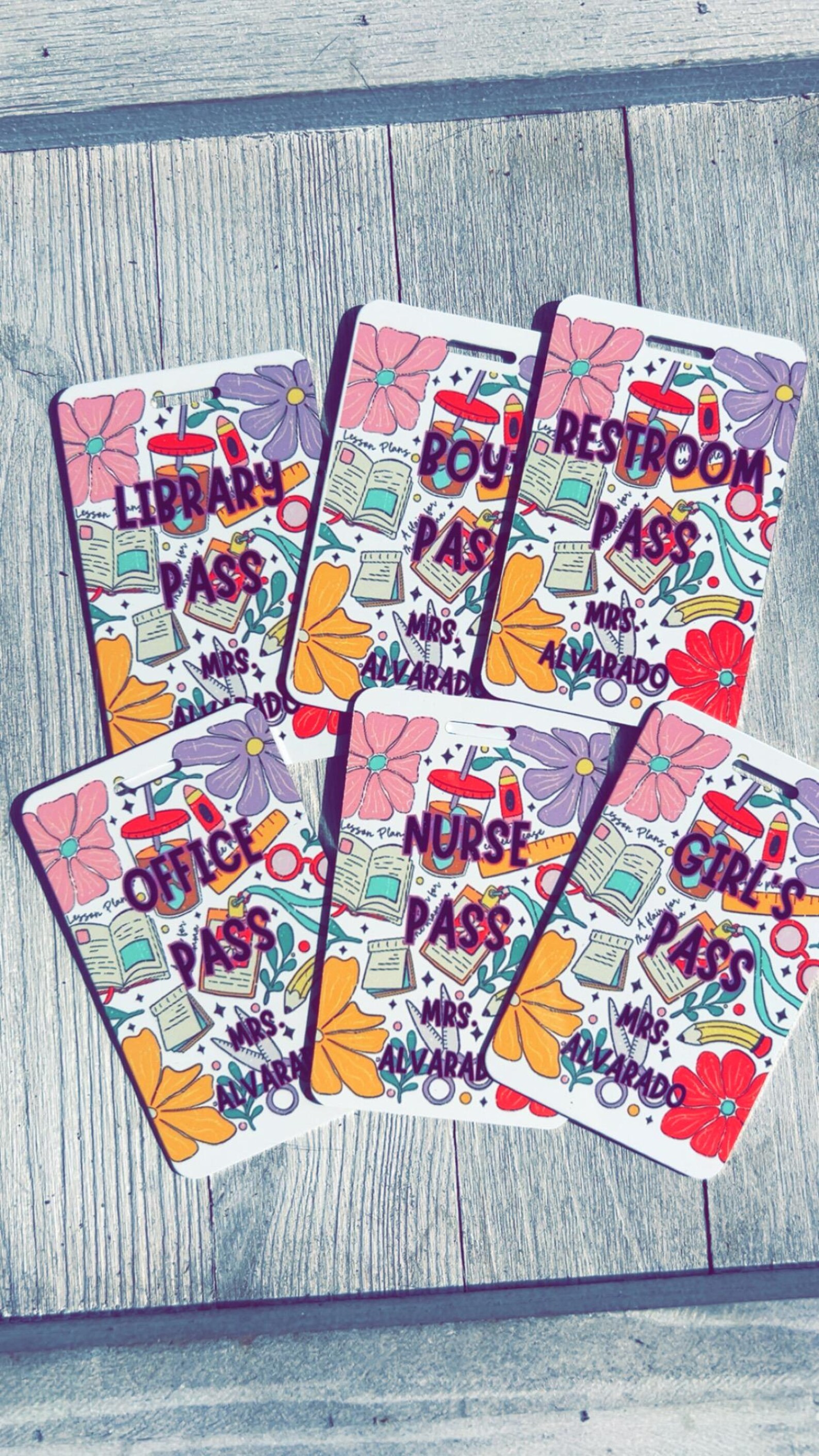 Set of 6 Custom Classroom Hall Pass Lanyards | Personalized Id Badge ...